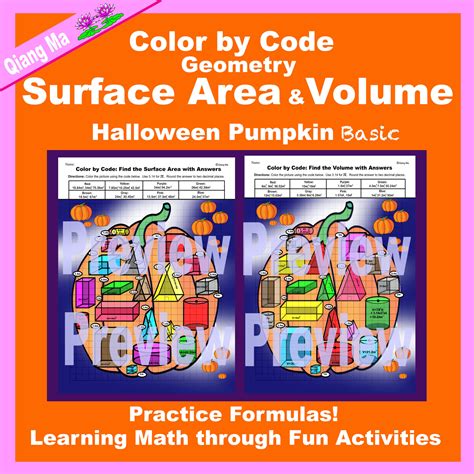 Halloween Color By Code Surface Area And Volume Basic Pumpkin Made