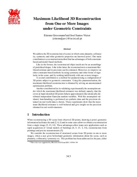 Pdf Maximum Likelihood 3d Reconstruction From One Or More Images Under Geometric Constraints