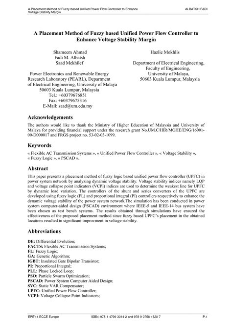 Pdf A Placement Method Of Fuzzy Based Unified Power Flow Controller To Enhance Voltage