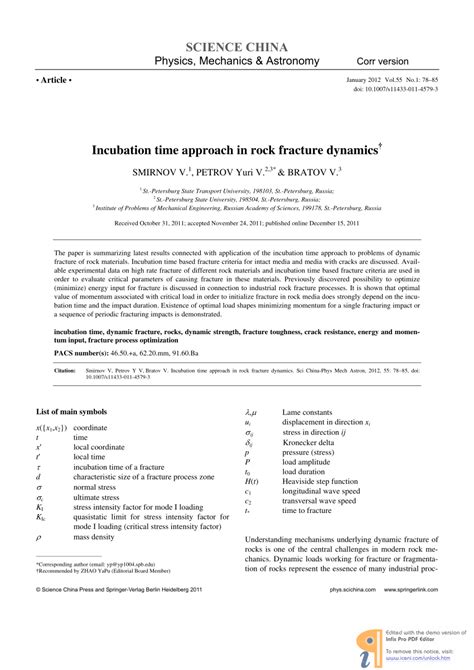 Pdf Incubation Time Approach In Rock Fracture Dynamics
