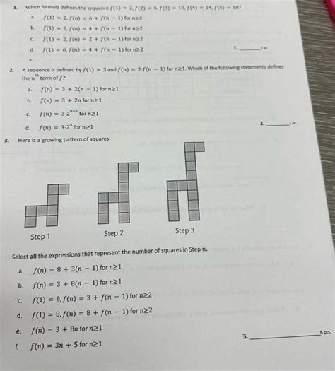 Solved 1 Which Formula Defines The Sequence