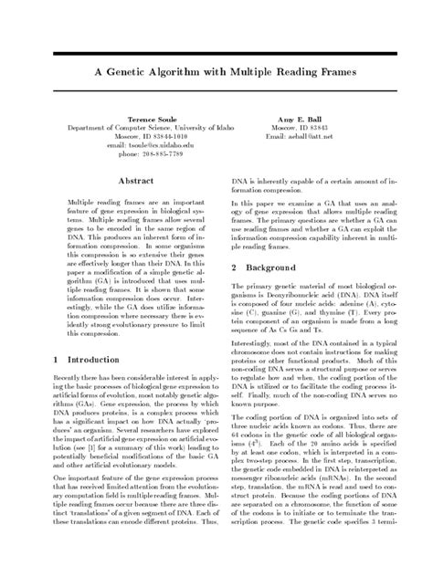 A Genetic Algorithm With Multiple Reading Frames Pdf