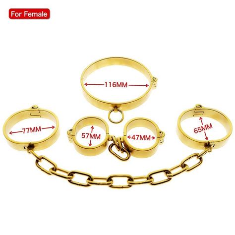 Titanium Gold Bondage Restraint Set 3pc Hand Cuffs Collar Ankle