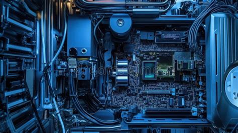 Complex Electronic Circuitry Powering Advanced Technology In Blue Light Stock Image Image Of