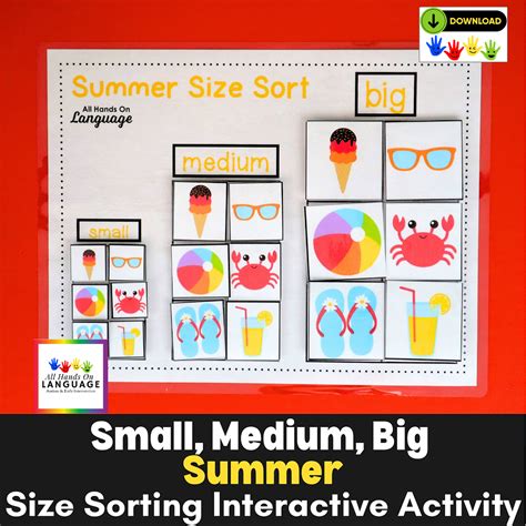 Summer Size Sorting Activity Sort Small Medium Big Pictures W