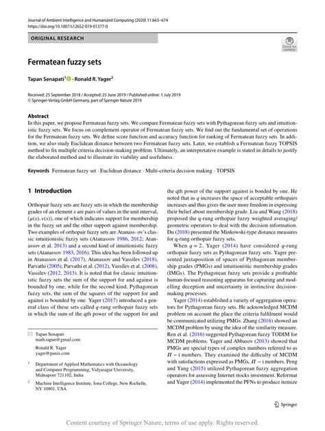 Fermatean Fuzzy Sets Request Pdf