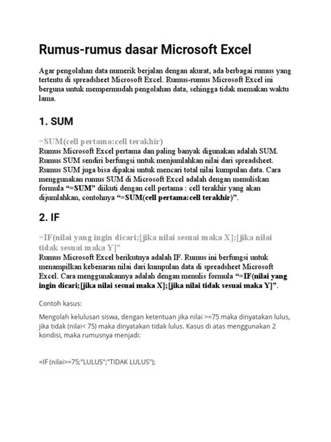 Rumus Excel Dasar Untuk Pemula Pdf