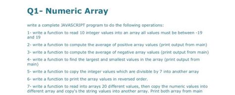 solved q1 numeric array write a complete javascript program