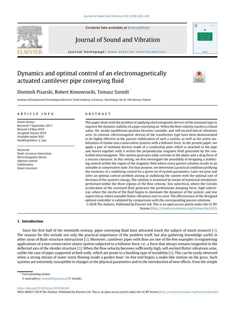 Pdf Dynamics And Optimal Control Of An Electromagnetically Actuated Cantilever Pipe Conveying