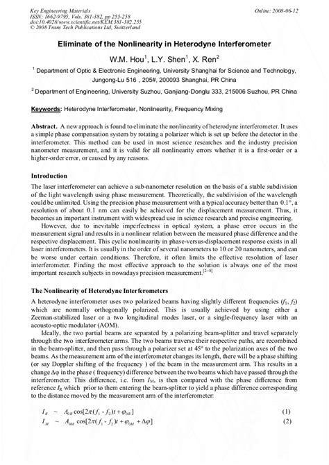 Eliminate Of The Nonlinearity In Heterodyne Interferometer Scientific Net