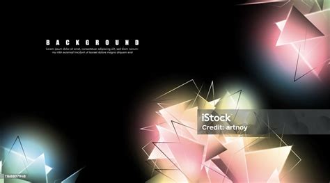 겹치는 빛나는 삼각형이 있는 추상적 배경입니다 격리 된 검은 색 배경 Eps 10의 벡터 그림 3차원 형태에 대한 스톡 벡터 아트 및 기타 이미지 Istock