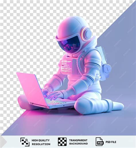 Awesome 3d Computer Programmer Coding On A Laptop Computer With A Pink Helmet And A White Toy