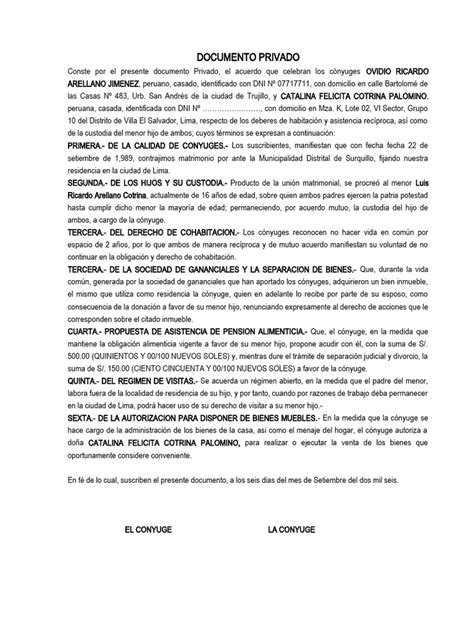 Convenio Divorcio Ricardo Arellano Pdf Divorcio Matrimonio