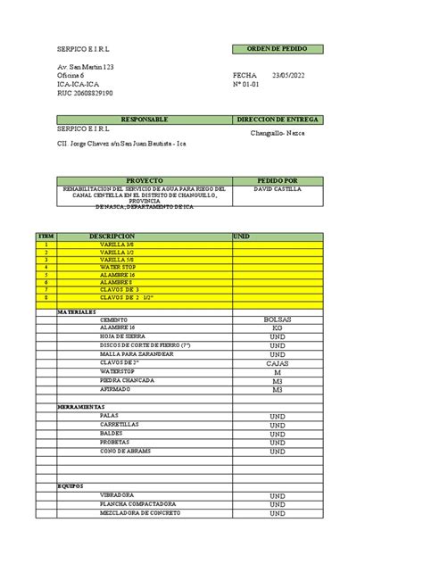 Requerimiento De Materiales Pdf