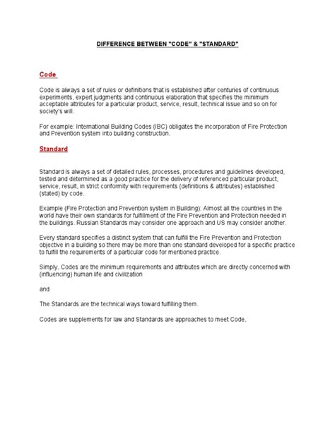 Difference Between Codes And Standards Pdf Specification Technical Standard Standardization