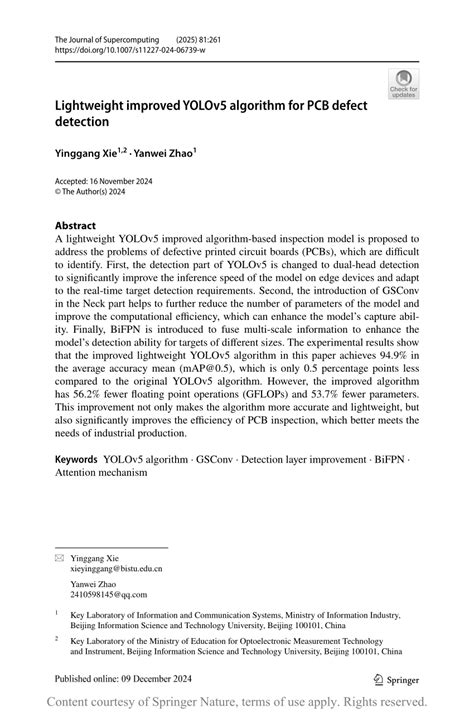 Pdf Lightweight Improved Yolov5 Algorithm For Pcb Defect Detection