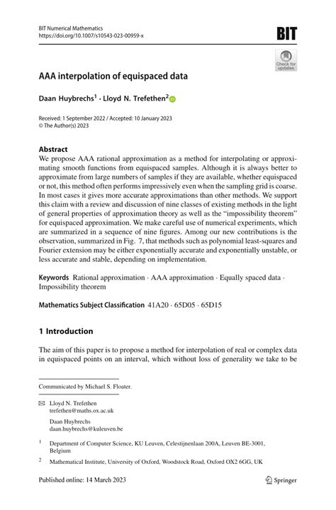 Pdf Aaa Interpolation Of Equispaced Data