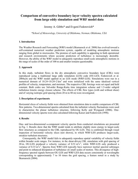 Pdf Comparison Of Convective Boundary Layer Velocity Spectra