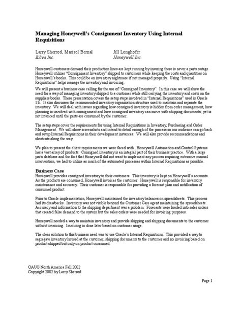 pdf paper managing honeywell s consignment inventory using internal