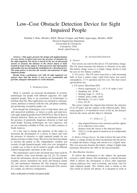 Pdf Low Cost Obstacle Detection Device For Sight Impaired People