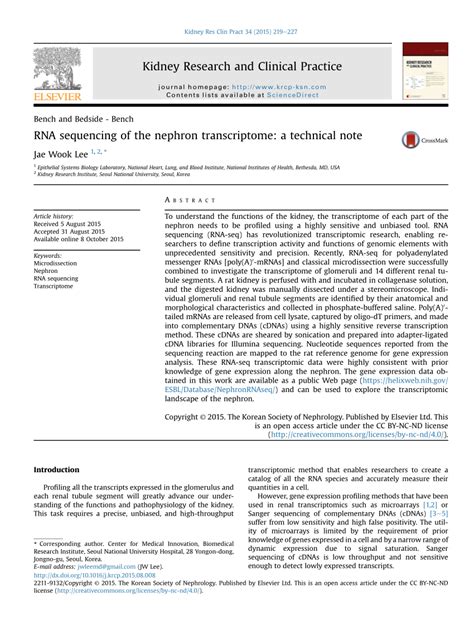 Pdf Rna Sequencing Of The Nephron Transcriptome A Technical Note