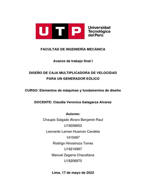 Avance De Trabajo Final 1 Pdf Engranaje Ingeniería Mecánica