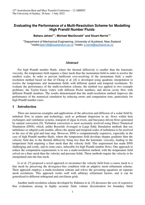 Pdf Evaluating The Performance Of A Multi Resolution Scheme For Modelling High Prandtl Number