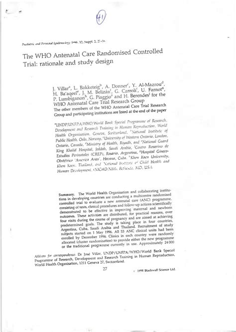 Pdf The Who Antenatal Care Randomised Controlled Trial Rationale And