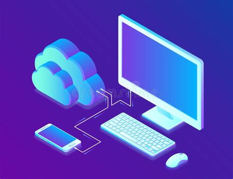 Cloud Storage Cloud Computing Technology Isometric Concept With Computer And Smartphone Icons