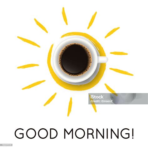 고립 된 흰색 배경에 커피와 손으로 그린 태양의 현실적인 컵 벡터 그림 휴식 시간 좋은 아침 음료 메뉴 디자인 개념 최신 유행