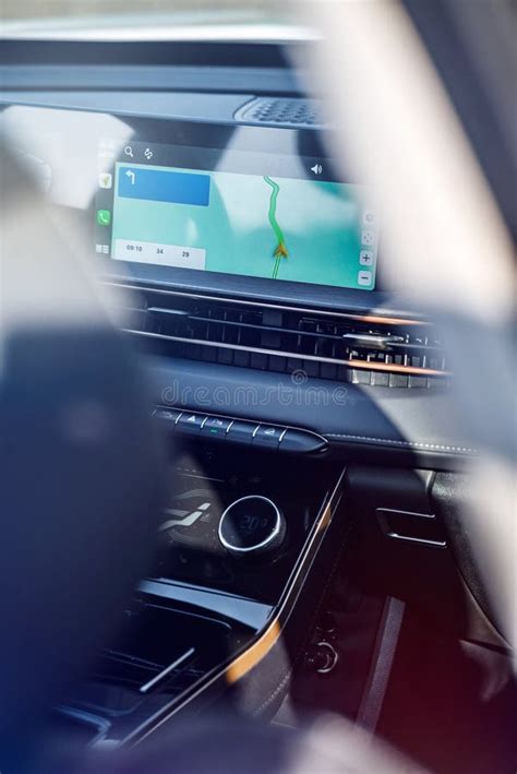 Car Dashboard With Navigation Screen Showing Route Map Modern