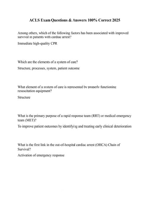 Acls Exam Questions And Answers 100 Correct 2025 Acls Heartcode Stuvia Us