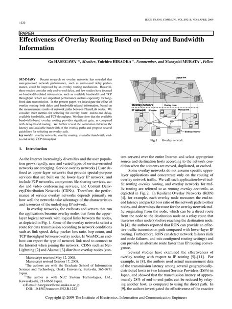 Pdf Effectiveness Of Overlay Routing Based On Delay And Bandwidth Information