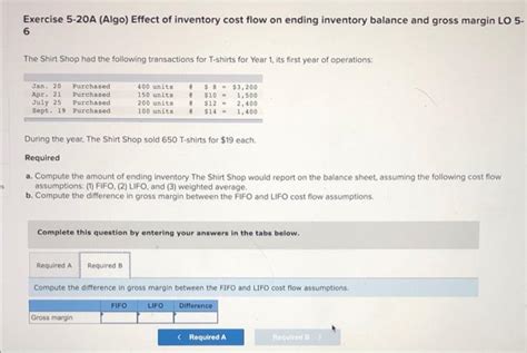 Solved Exercise A Algo Effect Of Inventory Cost Flow Chegg
