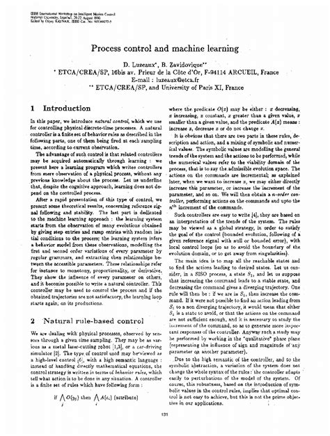 Process Control And Machine Learning Ieee Conference Publication