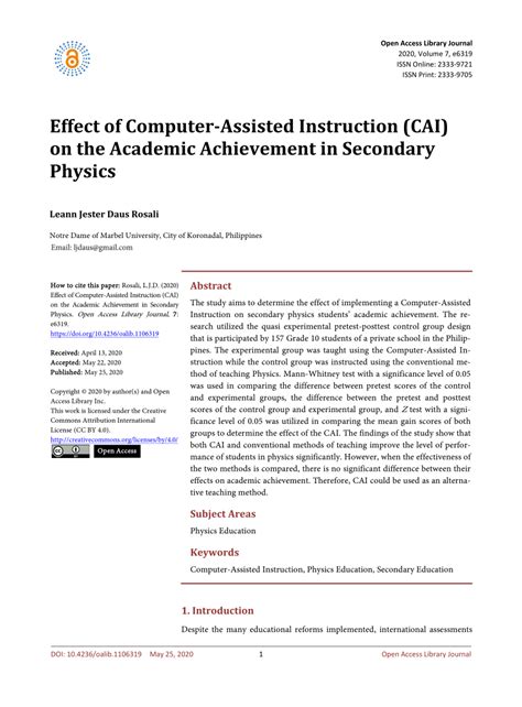Pdf Effect Of Computer Assisted Instruction Cai On The Academic