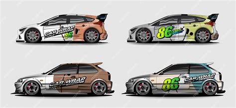 자동차 간 그래픽 벡터의 집합입니다 차량 비닐 랩 배경에 대한 추상 경주 모양 디자인 프리미엄 벡터