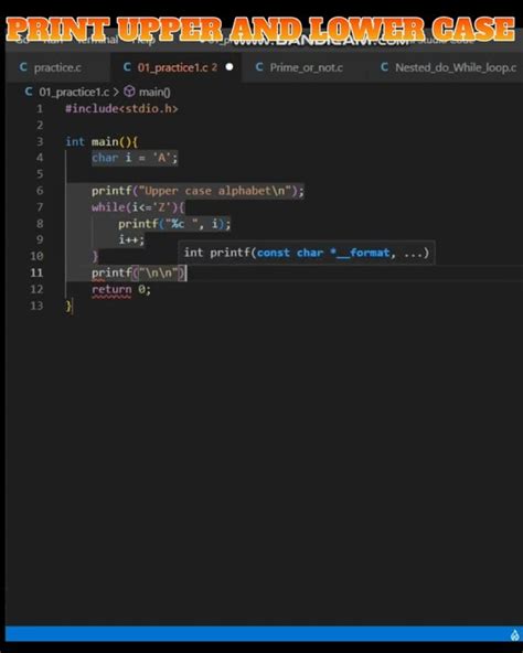 Print Upper Case And Lower Case Alphabet In C Using While Loop Nitian Coder Shorts Youtube
