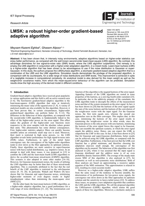Lmsk A Robust Higher Order Gradient Based Adaptive Algorithm Request Pdf