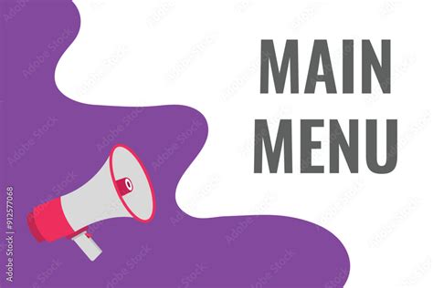 Main Menu Button Banner Label Template For Website Main Menu Text With Colorful Megaphone