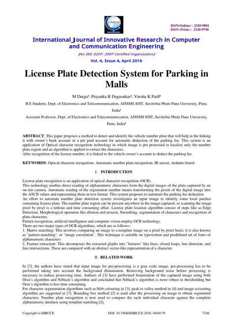 Pdf License Plate Detection System For Parking In Malls