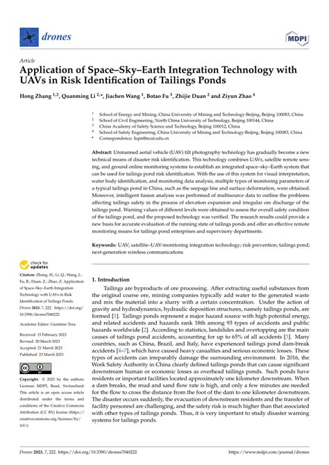 Pdf Application Of Space Sky Earth Integration Technology With Uavs In Risk Identification Of