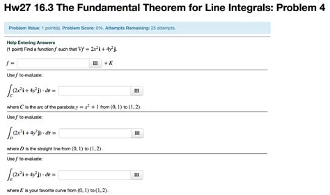 Solved Hw27 16 3 The Fundamental Theorem For Line Integrals Chegg Com