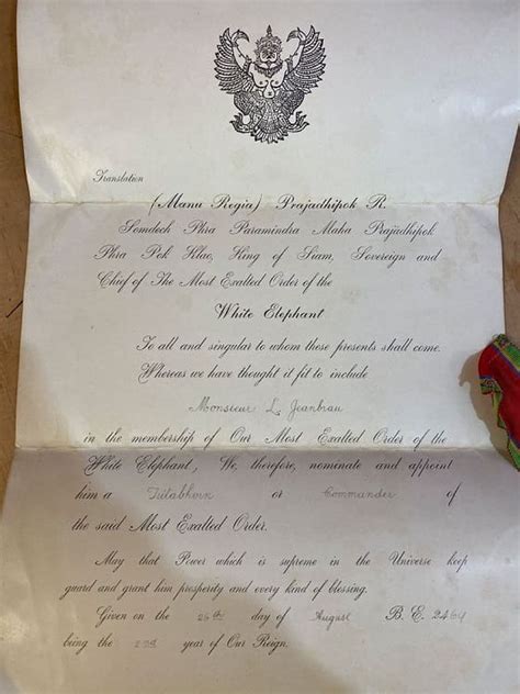 3rd Class Commander Order Of White Elephant Awarded In 1926 To