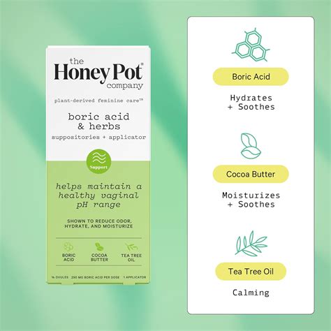The Honey Pot Company Supositorios De ácido Bórico Y Hierbas De 7 Días