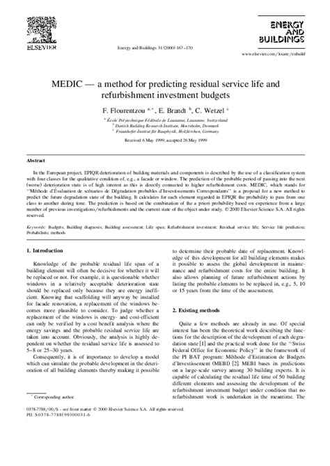 Pdf Medic — A Method For Predicting Residual Service Life And Refurbishment Investment Budgets