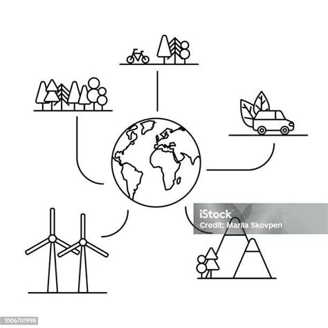 환경 친화적인 세계 행성 로고 또는 선형 스타일에서 기호 인포 그래픽 에코 개념 개념에 대한 스톡 벡터 아트 및 기타 이미지 개념 깨끗한 녹색 Istock