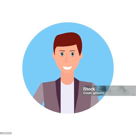 사업가 얼굴 아바타 행복 한 사람이 사무실 작업자 남성 만화 캐릭터 초상화 절연 갈색 머리에 대한 스톡 벡터 아트 및 기타