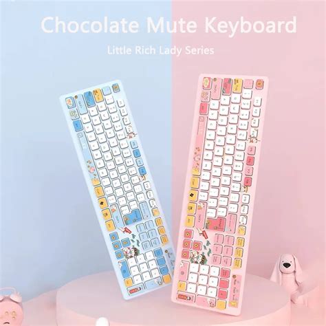 Cute Kawaii Girl Gaming Wireless Keyboard Gamer Pink Keypad Compact Cartoon Silent Wired