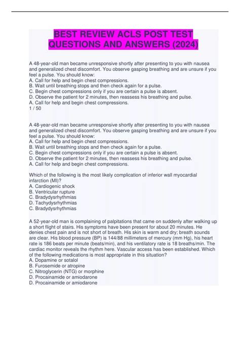 BEST REVIEW ACLS POST TEST QUESTIONS AND ANSWERS ACLS POST Stuvia US